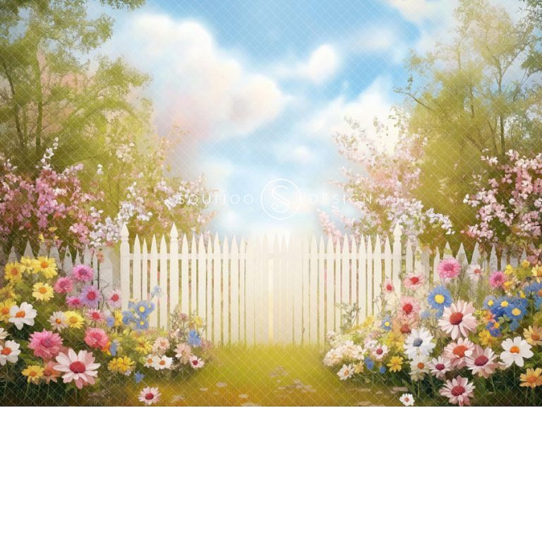 Spring Digital Backdrop – White Picket – Squijoo.com