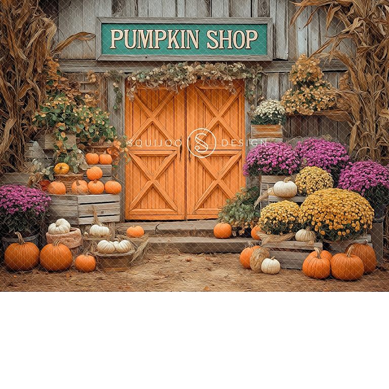 Fall Digital Backdrop – Pumpkin Shops – Squijoo.com